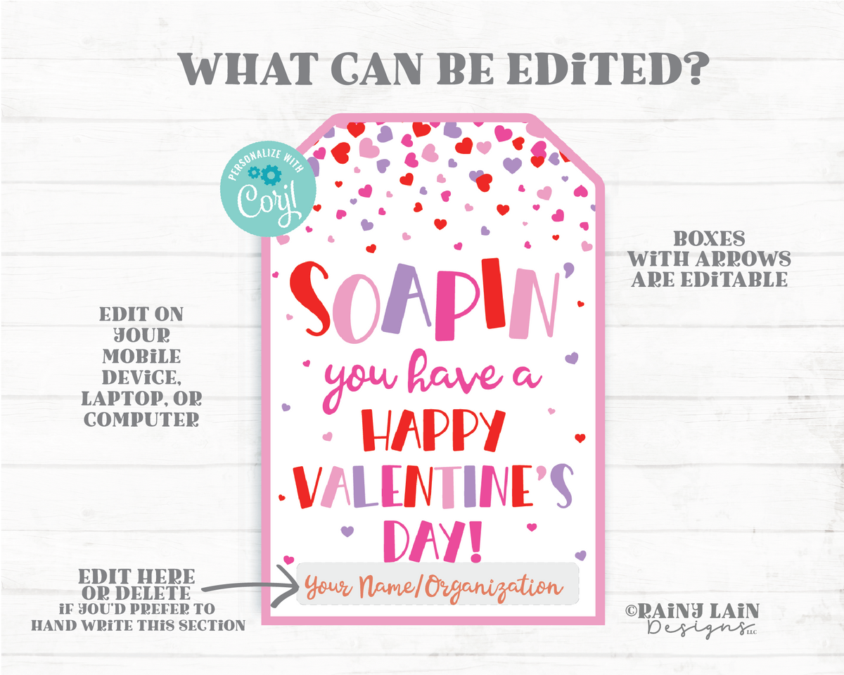 Soap Valentine Editable Soapin' Happy Valentine's day Tag Dish Hand Pr ...