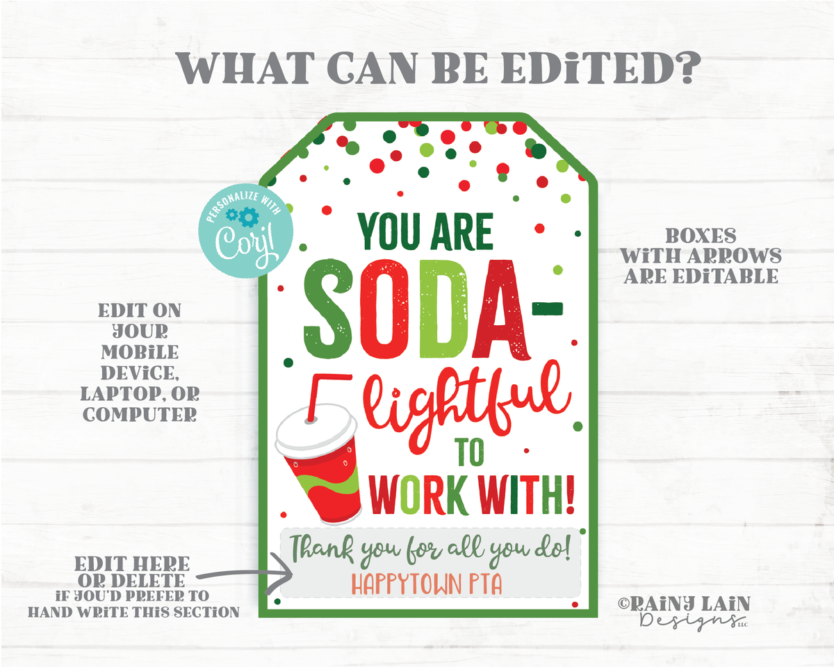 You Are SODAlightful to work with Tag Christmas Soda Gift Tag Soda Pop ...