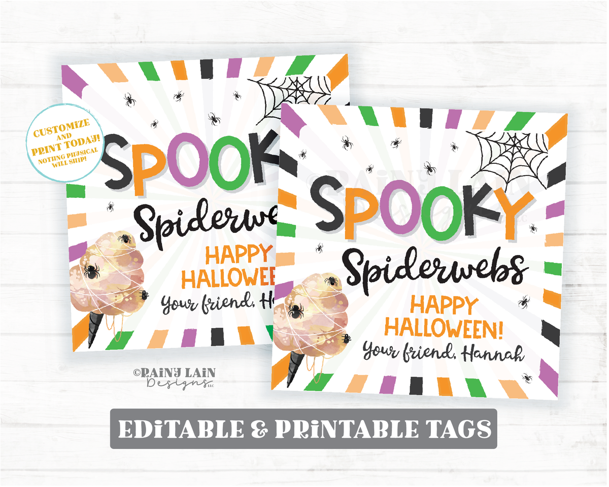 Spooky Spiderwebs Halloween Tag Cotton Candy Spider Gift Favor Prize C ...