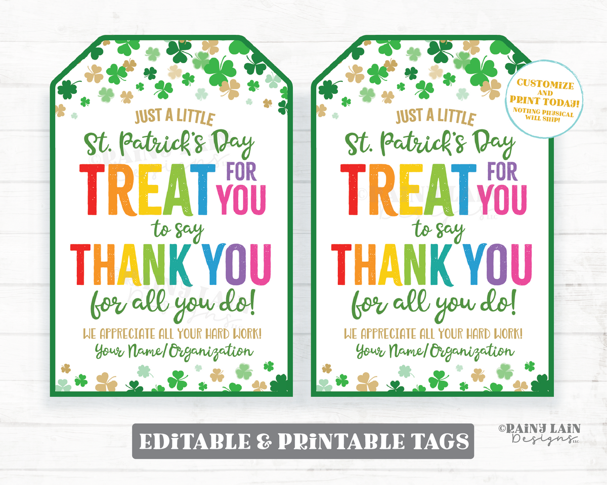 Treat for you to say Thank you for all you do Gift Tags St Patrick's D ...