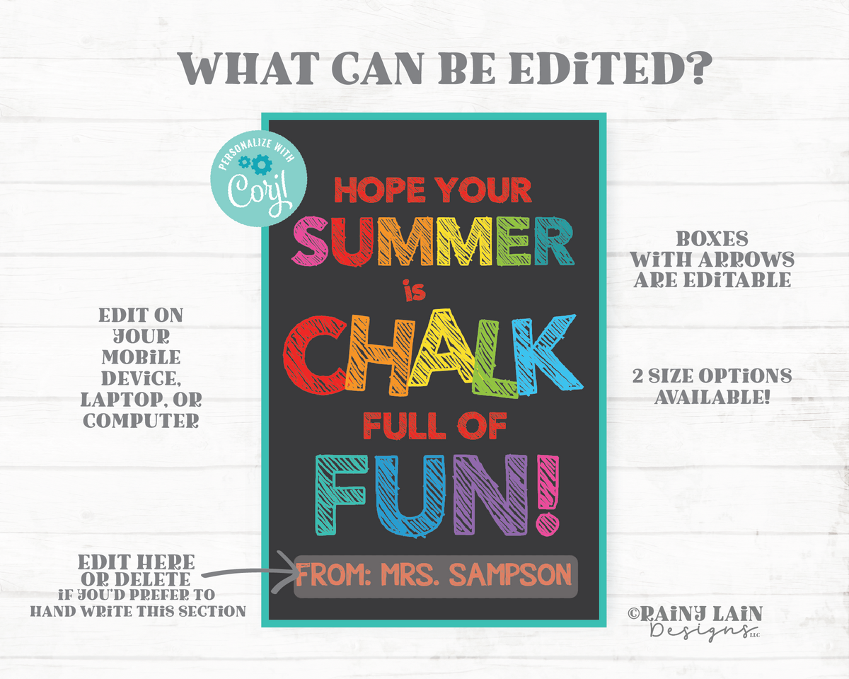 Chalk Full of Fun Tags Summer Gift End of School Year Favor Preschool ...