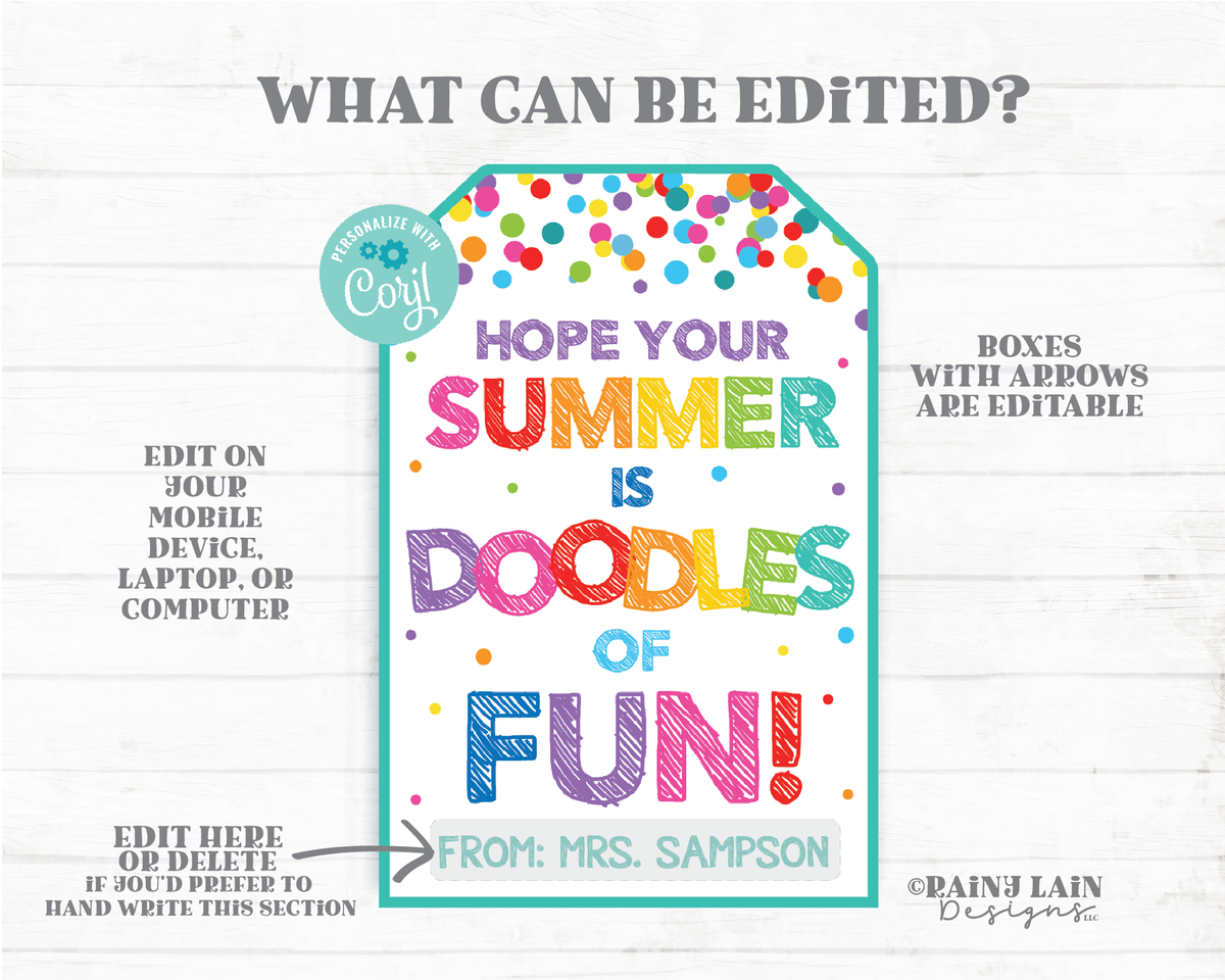 Hope your Summer is Doodles of Fun Tags End of School Year Gift Tags P ...
