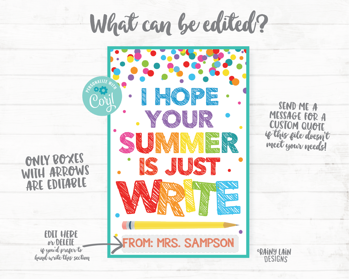 I Hope Your Summer is Just Write Tags Pencil End of School Year Gift T ...