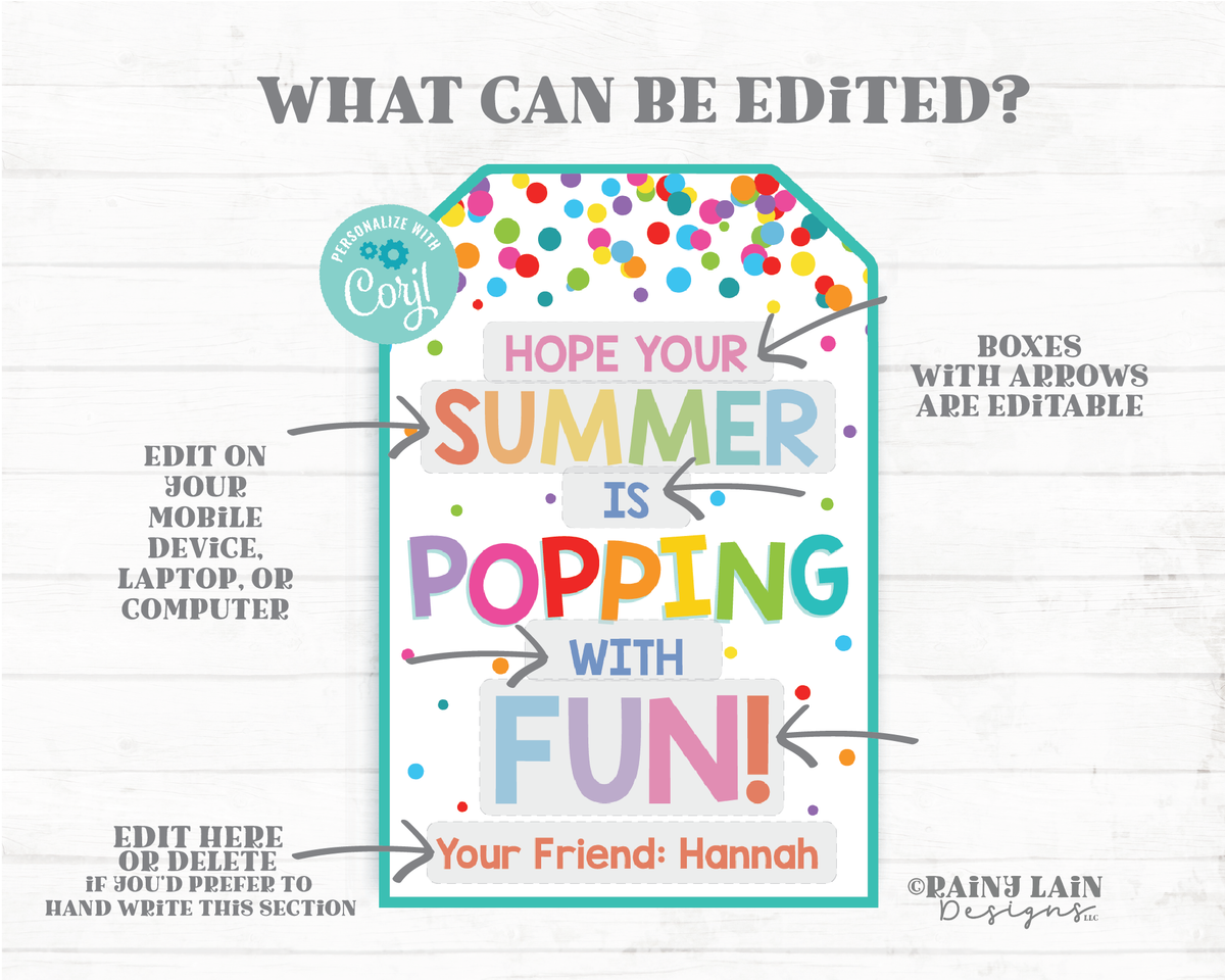 Hope your Summer is Popping with Fun Tags End of School Year Gift Tags ...