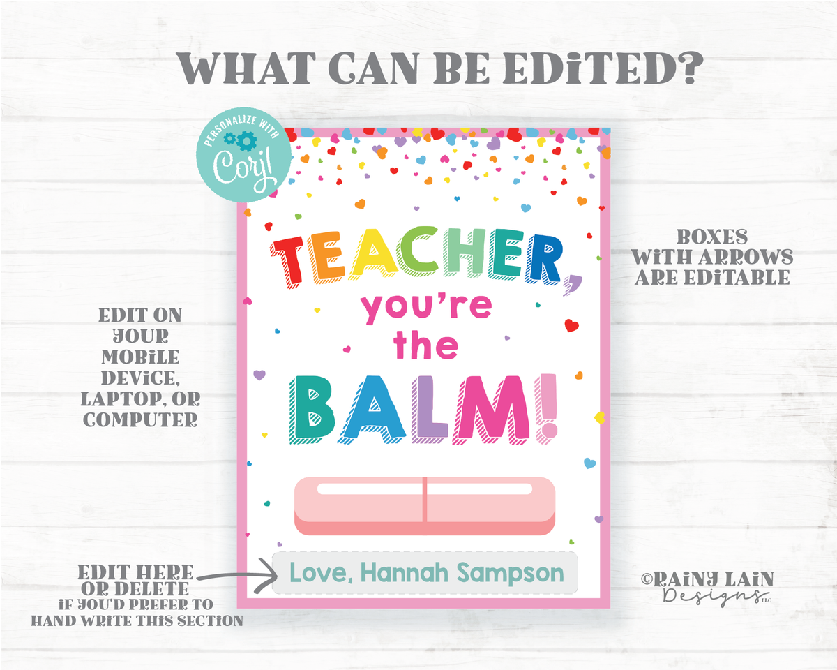 Teacher You're the Balm Valentine Card Lip Balm Valentine Chapstick Va ...