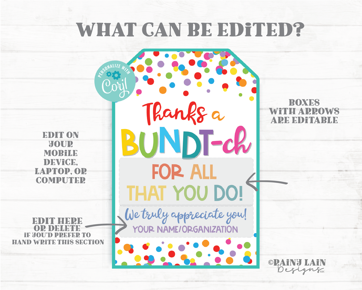 Thanks a Bundtch Tag We appreciate you Bundt-ch Bundt Cake Gift Employ ...