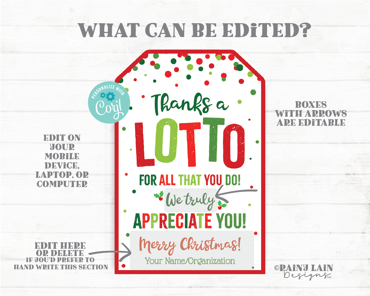 Thanks a Lotto for All you do Christmas Lotto Tags Lottery Gift Tag Ho ...