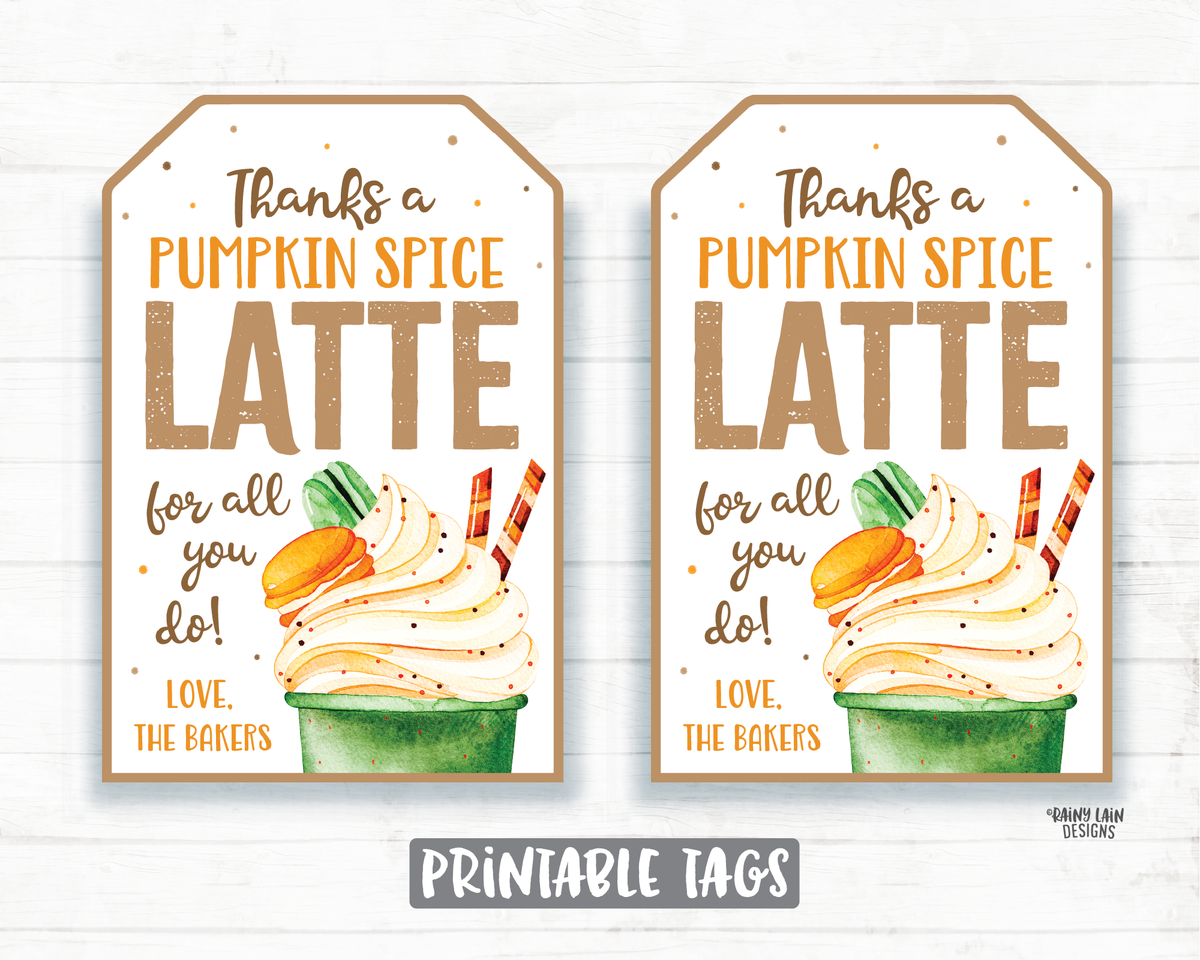 Thanks a Pumpkin Spice Latte Tag Pumpkin Spice Tag Coffee Gift Tag Emp ...