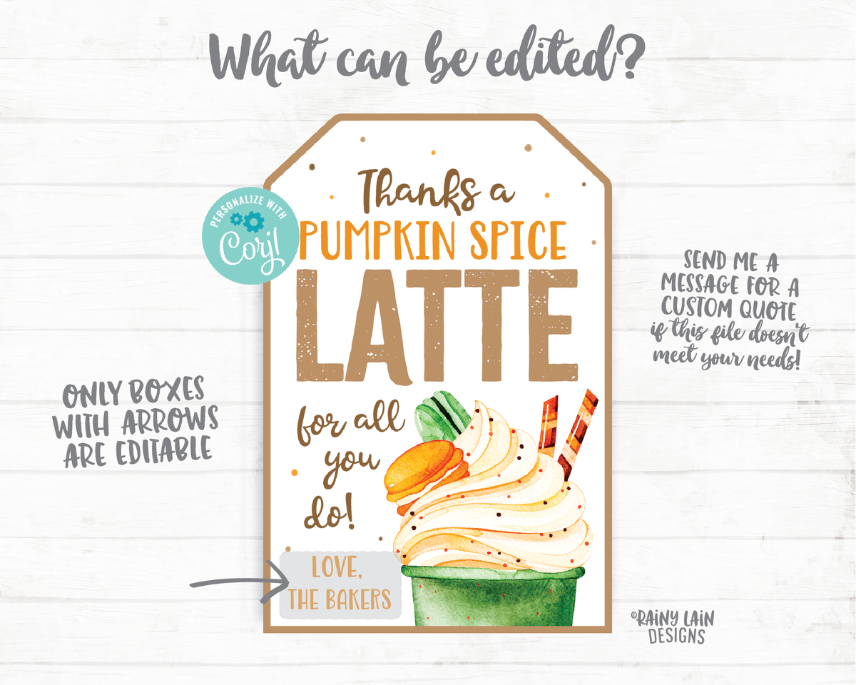 Thanks a Pumpkin Spice Latte Tag Pumpkin Spice Tag Coffee Gift Tag Emp ...