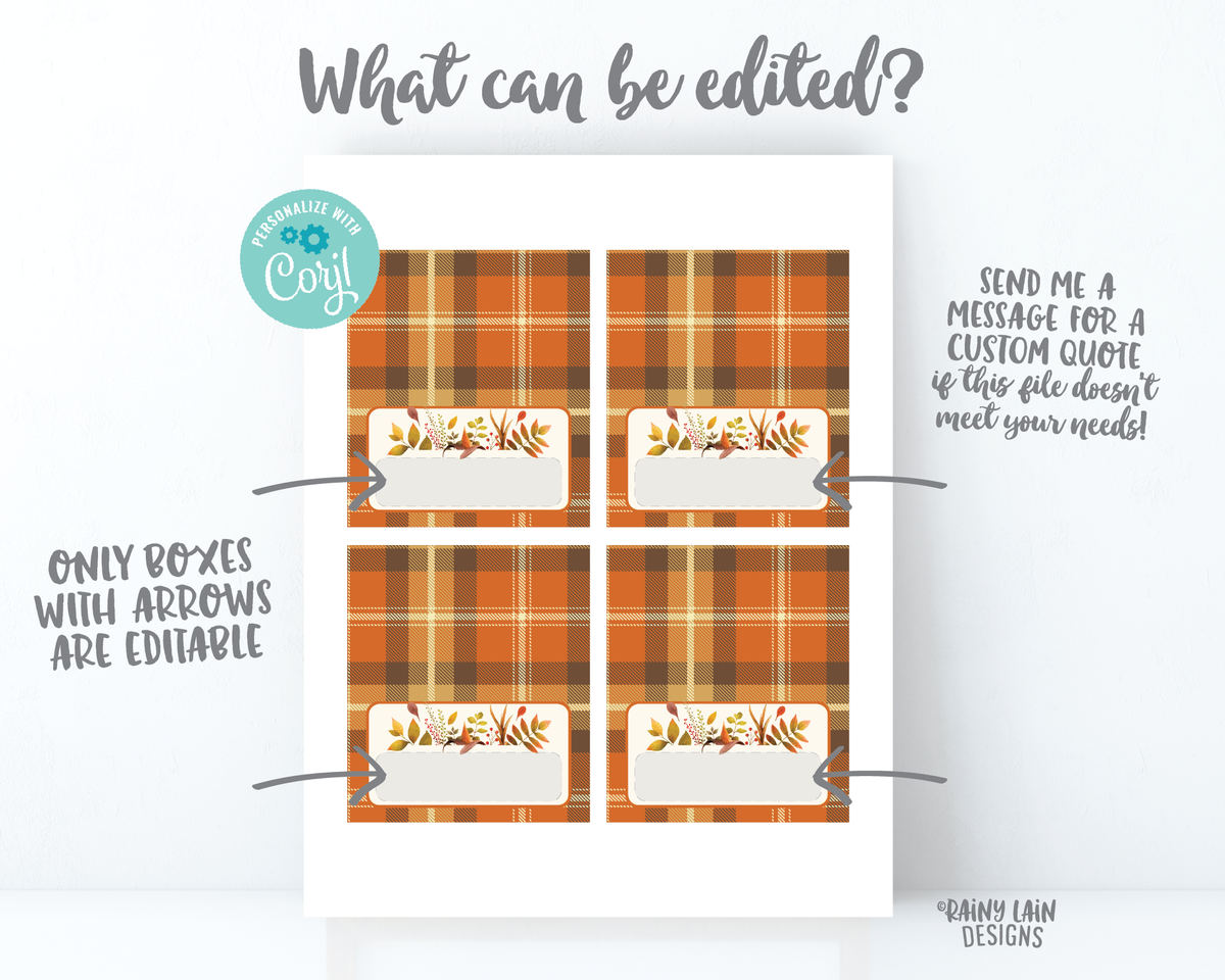 Editable Thanksgiving Place cards, Thanksgiving Placecards, Friendsgiv ...
