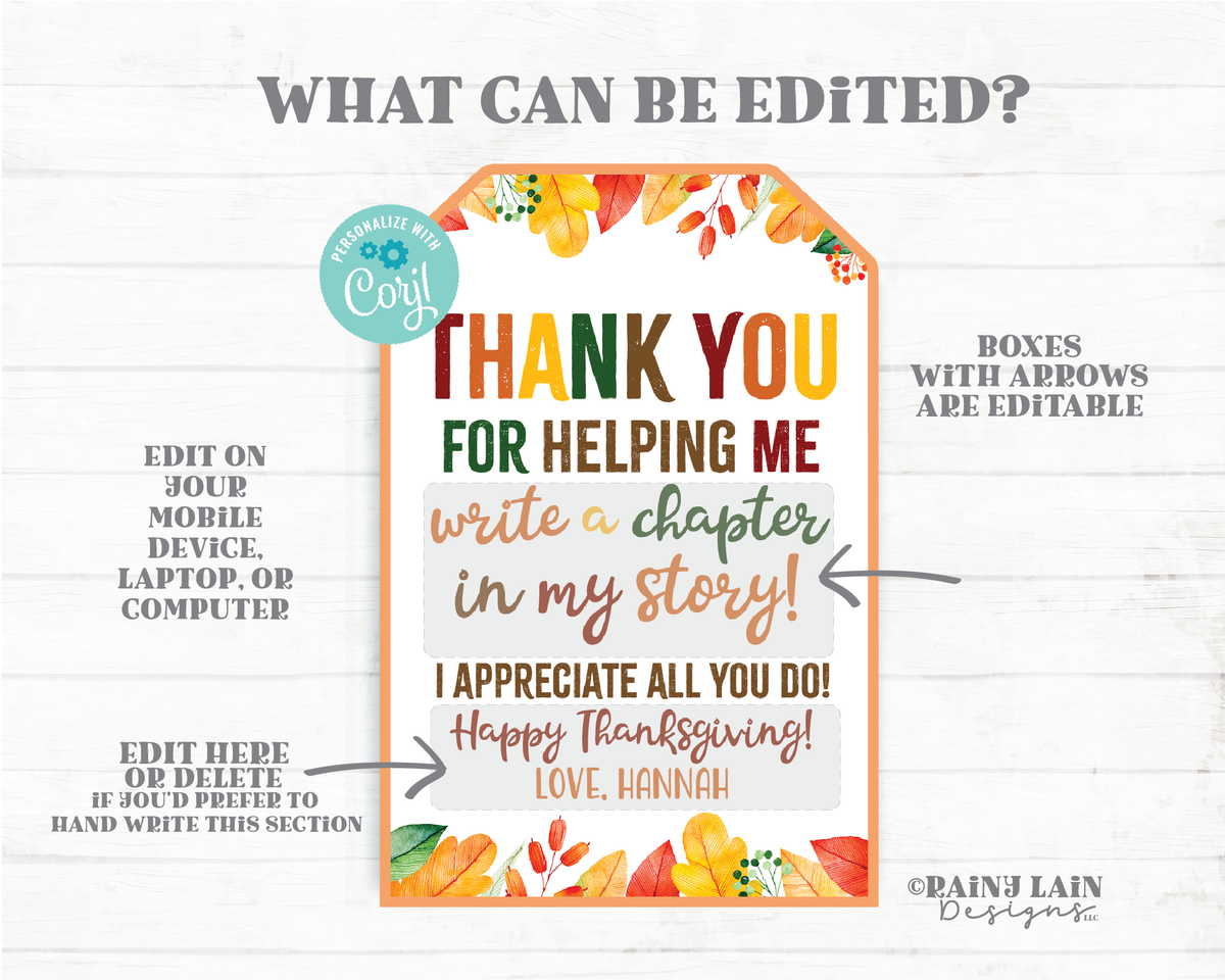 Thank you for helping Thanksgiving Tags Custom Thanksgiving Gift Tag E ...