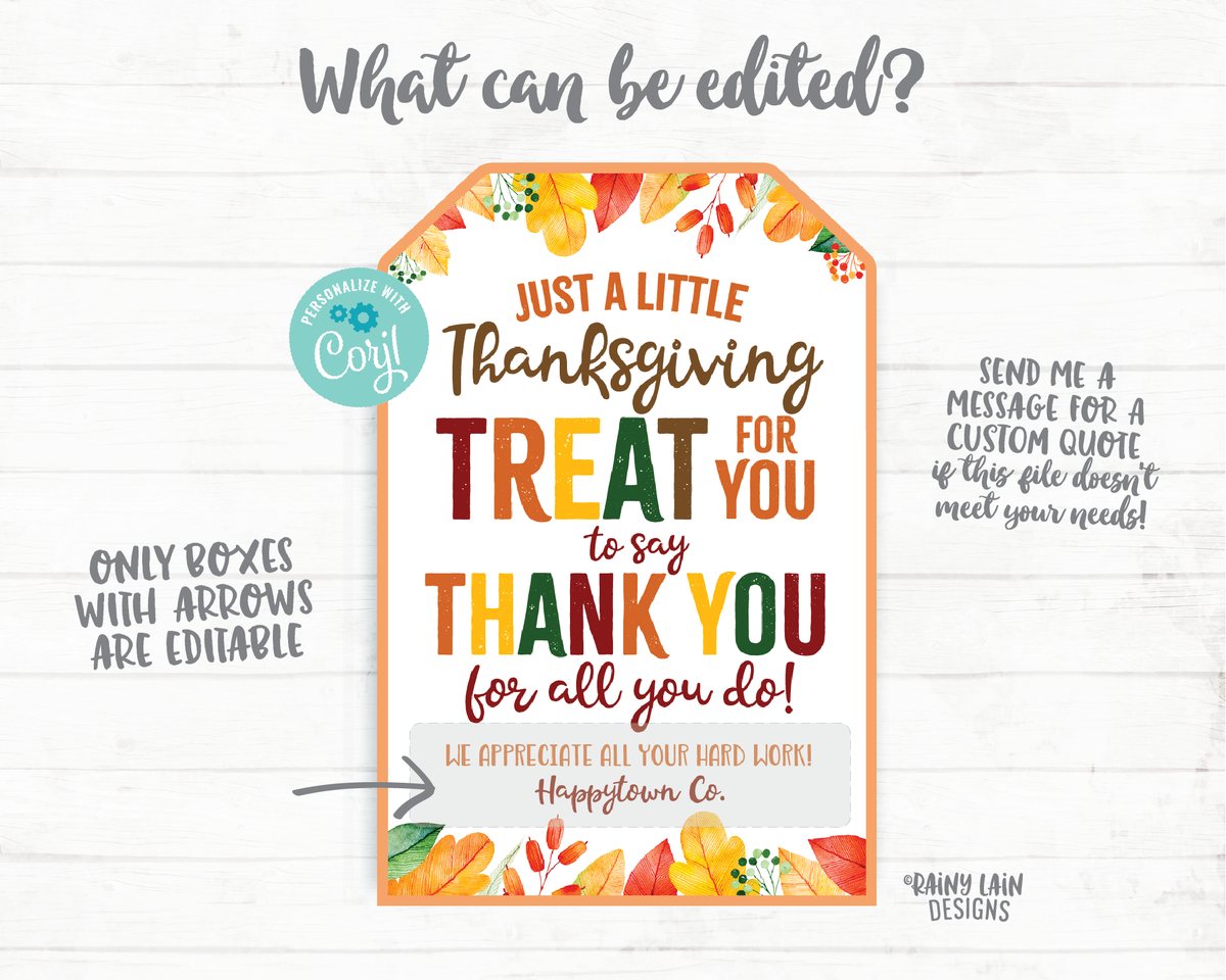 Thanksgiving Treat Thank you Tag Fall Appreciation Gift Tags Autumn Fa ...