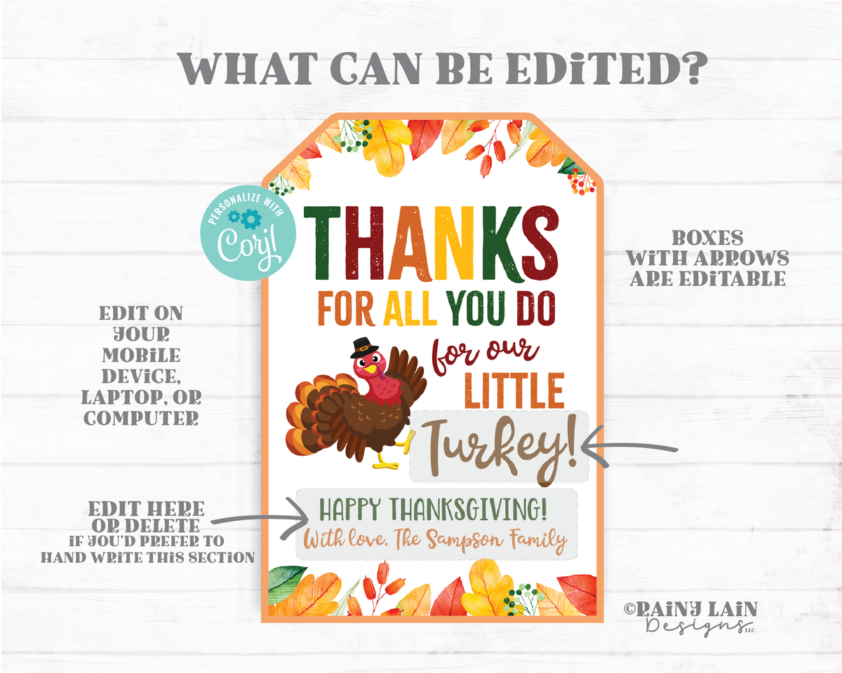Thanks for all you do for our Little Turkey Tag, Thanksgiving Tags, Te ...