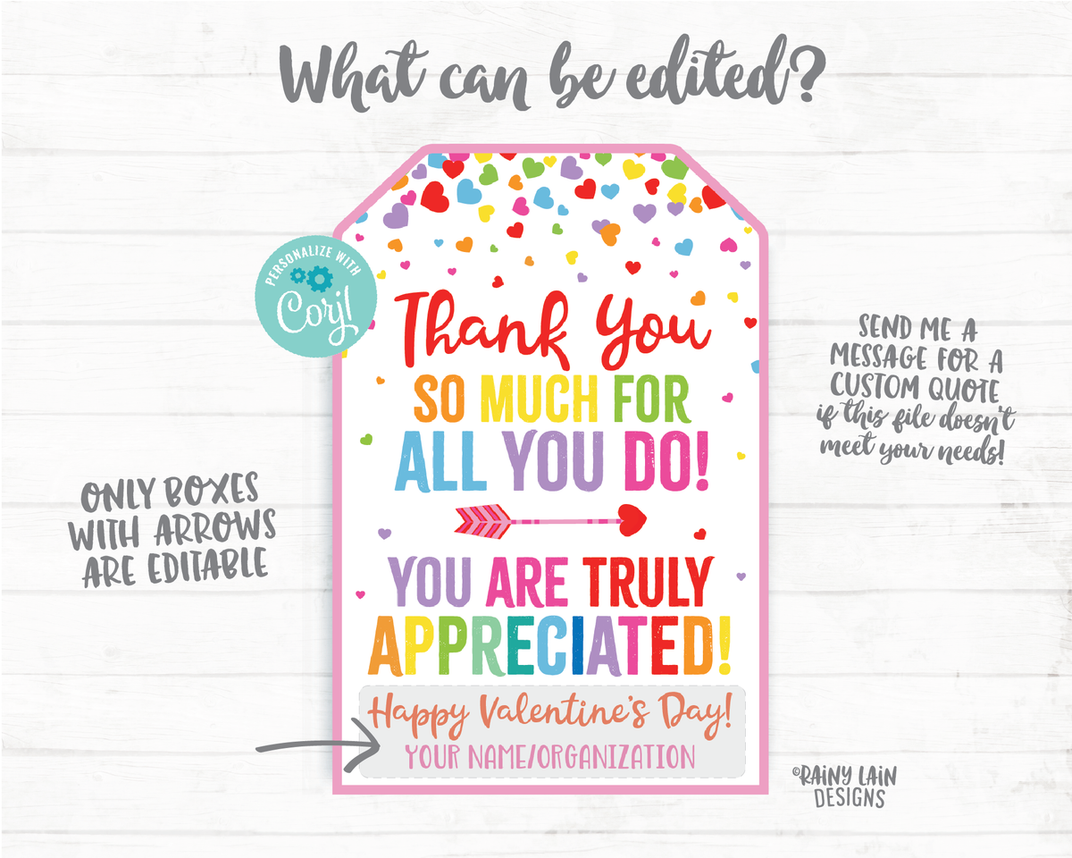 Valentine's Day Gift Tag Thank You for all you do Staff Appreciation F ...
