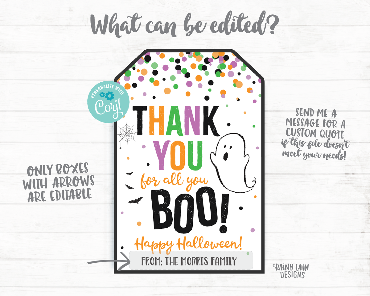 Thank you for all you boo Tags Halloween Tags Printable Halloween Tag ...