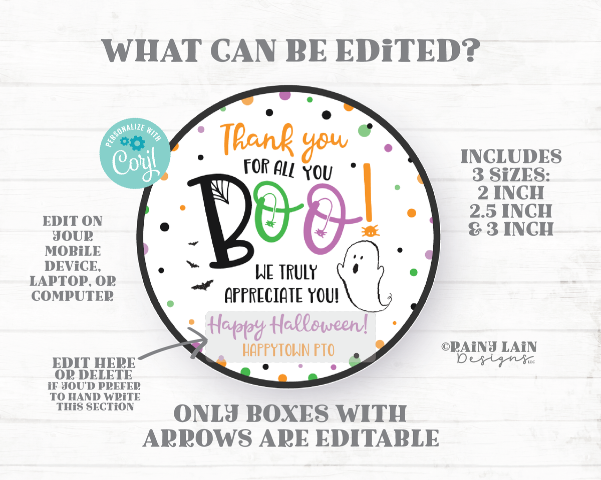 Thank you for all you boo Tag Round Halloween Printable Tag Editable F ...