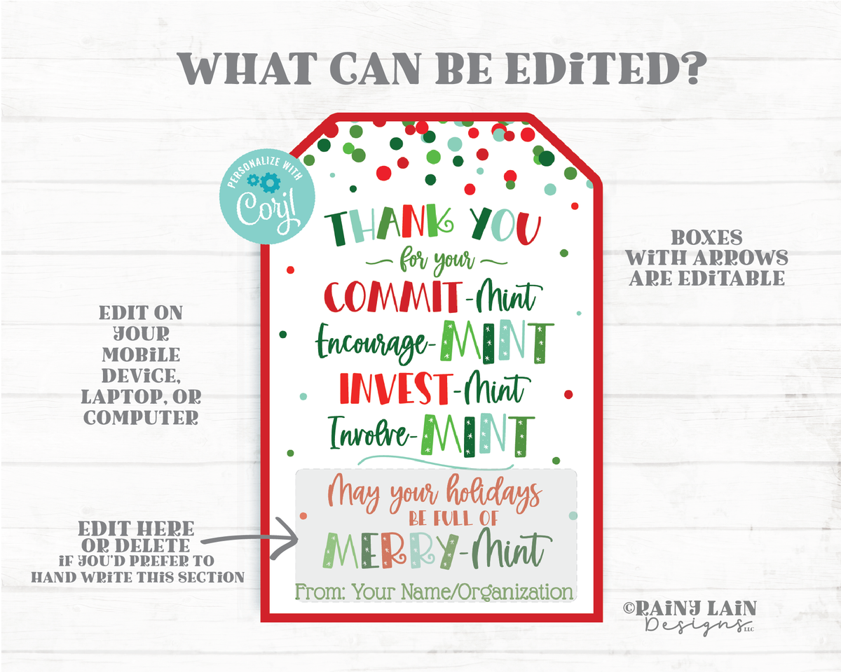Christmas Mint Gift Tag Holiday Mint Thank you Tag Employee Appreciati ...