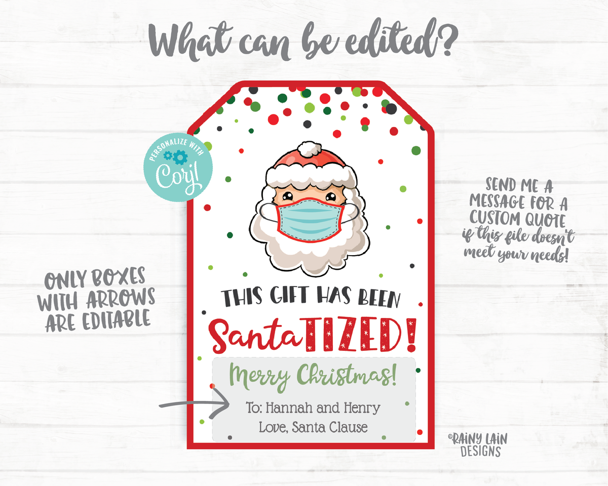 This gift has been Santa-tized Tag, Santa-tizer Christmas Gift Tag Han ...