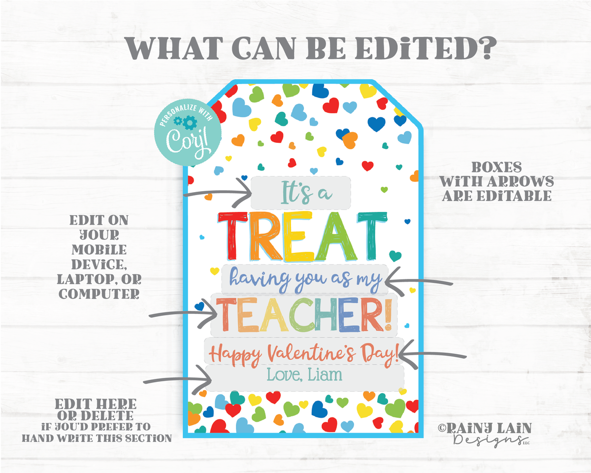 Valentine Treat Tag Valentine's Day Teacher Tag Valentine Appreciation ...