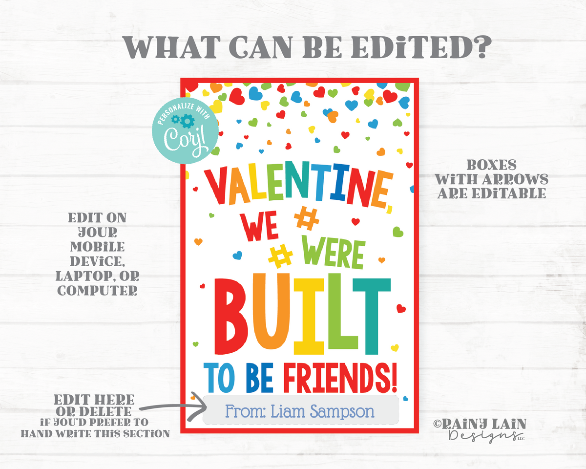 Valentine We Were Built to be Friend Building Blocks Printable Tag Puz ...