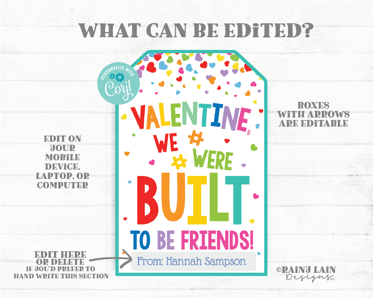 We Were Built to be Friends Valentine Tag Building Block Puzzle Piece ...