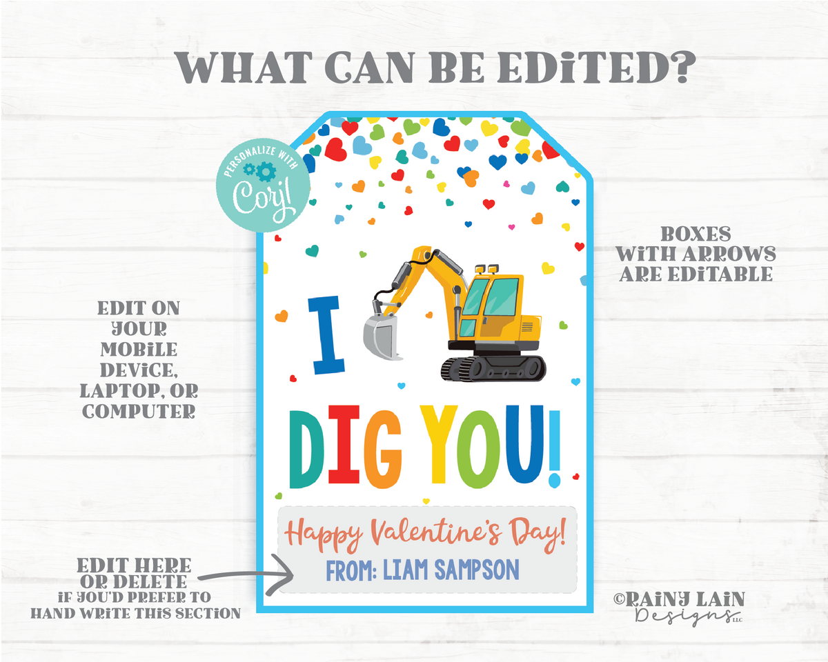 I Dig You Valentine Tag Digger Valentine Construction Preschool Valent ...
