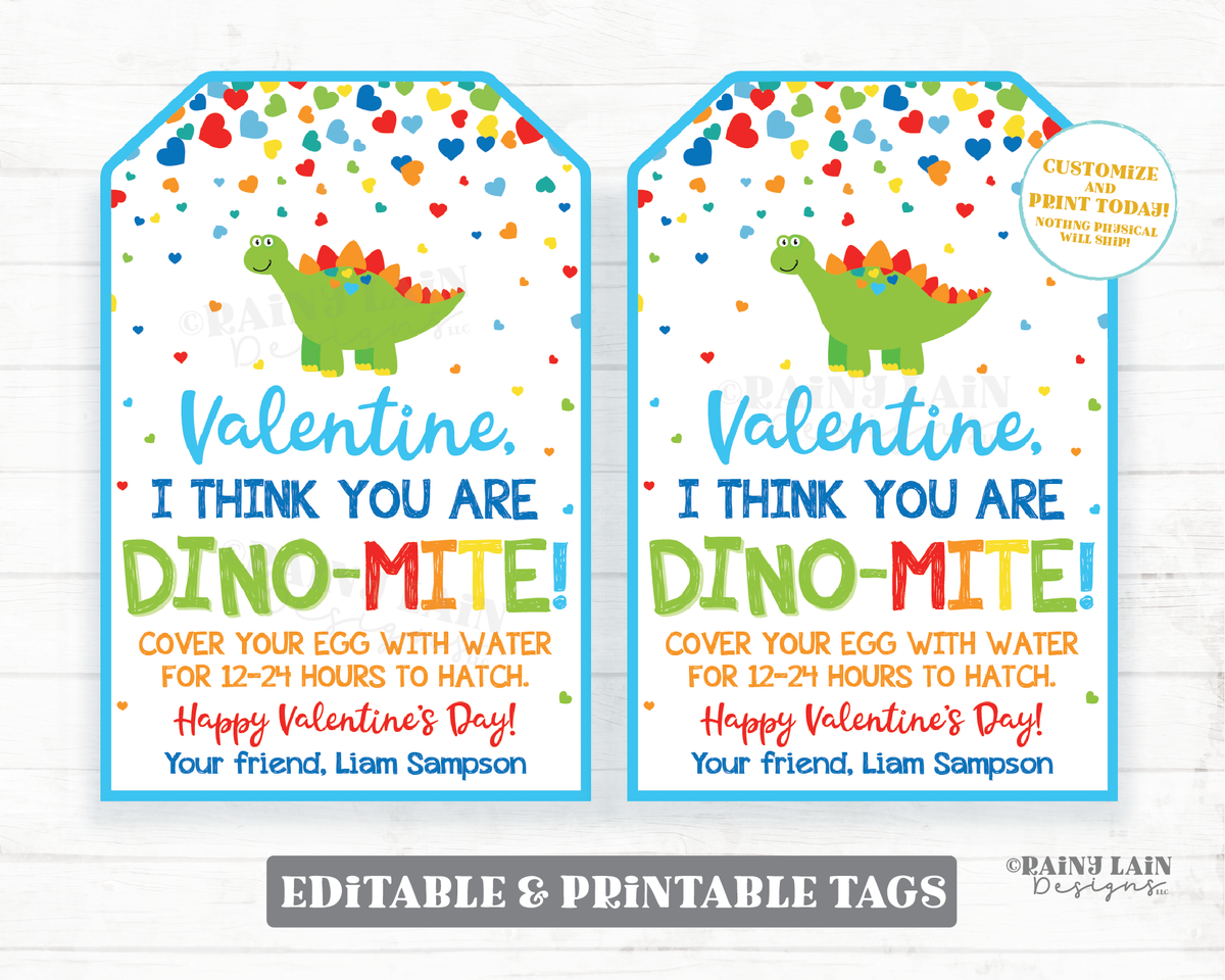 Dinosaur Egg Valentine Tags Dino-Mite Valentine Dinosaur Valentine Egg ...