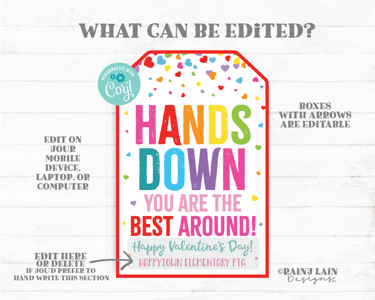 Hands Down You're the Best Around Valentine Tag Sanitizer Gift Sticky ...