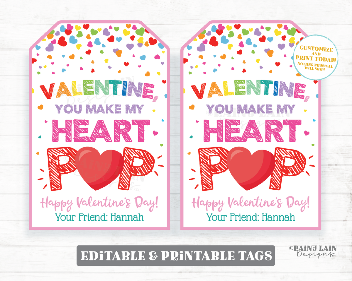 You Make My Heart Pop Valentine Pop Valentine Tag Lollipop Sucker Ball ...