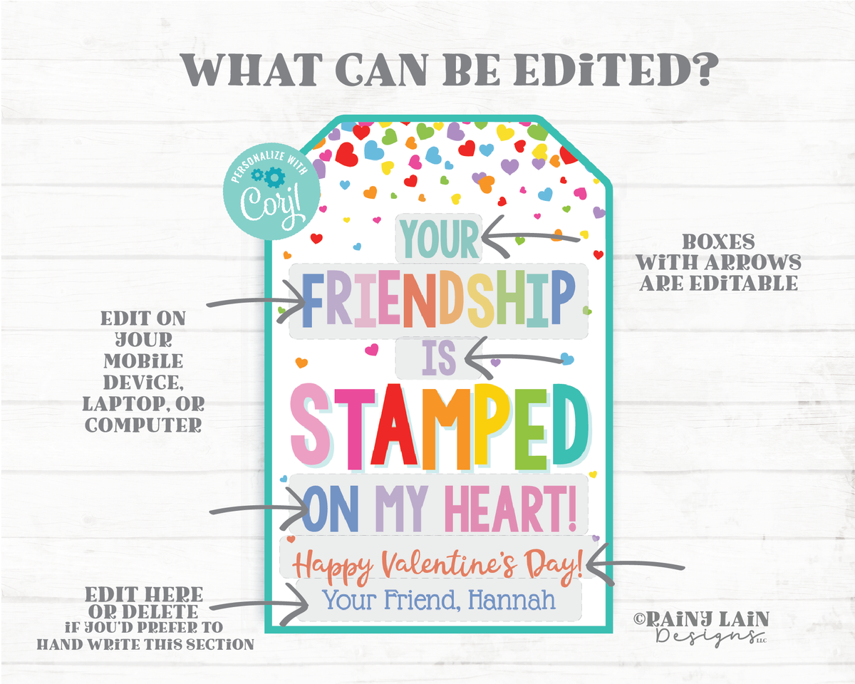 Your Friendship is Stamped on my Heart Valentine Tag Stamp Valentine's ...