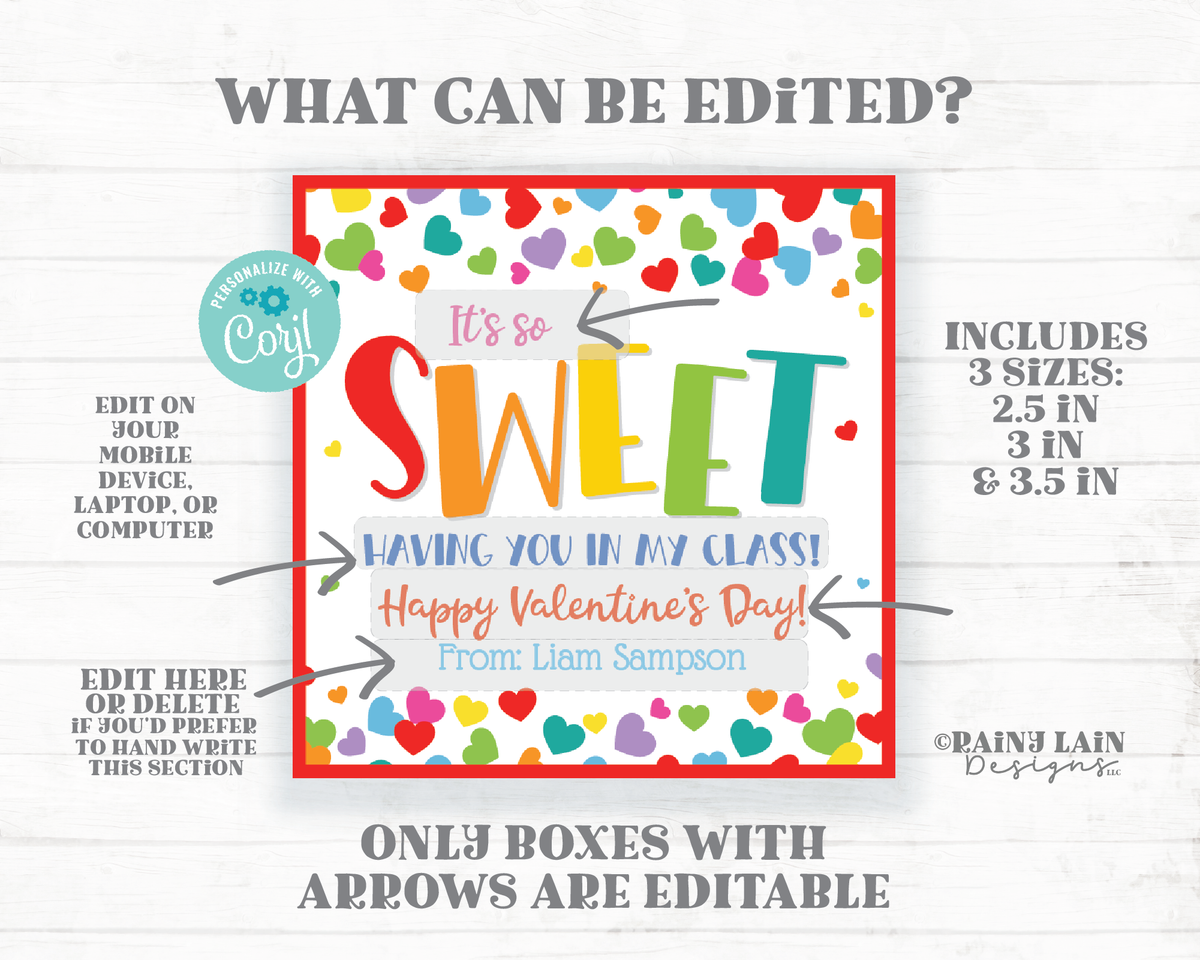 Sweet Having You in My Class Valentine Treat Tag From Teacher to Stude ...