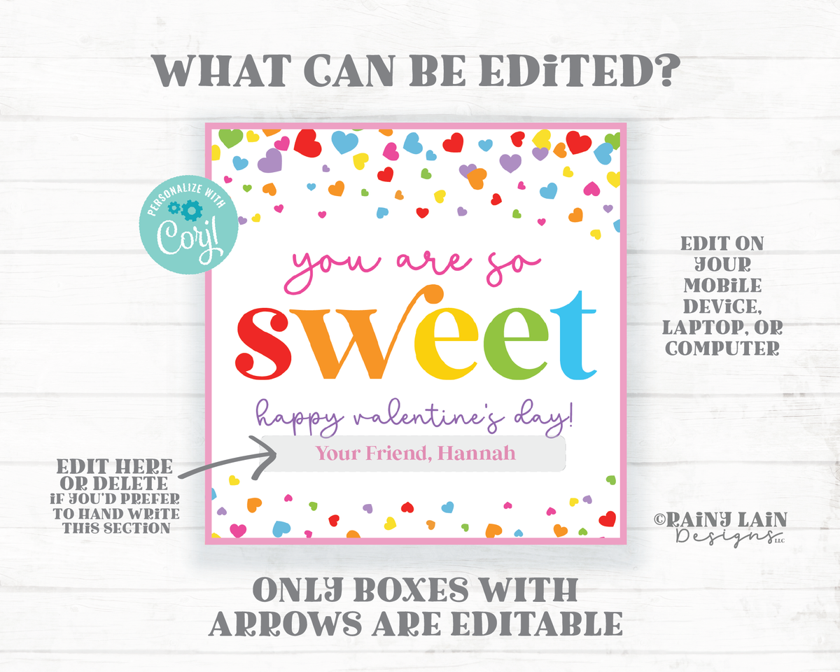 You Are So Sweet Valentine Tags Valentine's Day Treat Homemade Gift Pr ...
