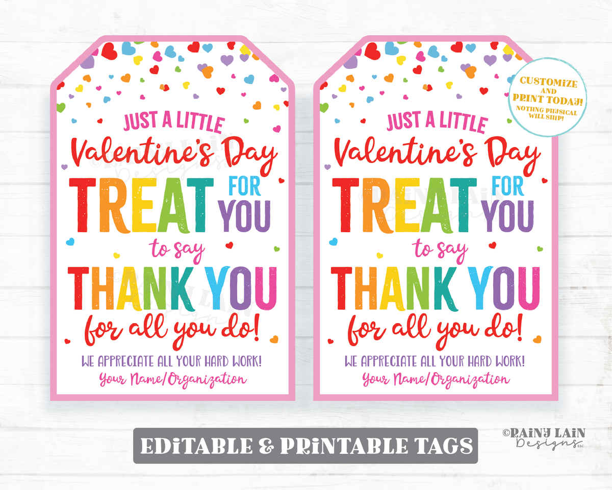 Valentine Thank You Treat Tag Valentine's Day Appreciation Gift Tags F ...