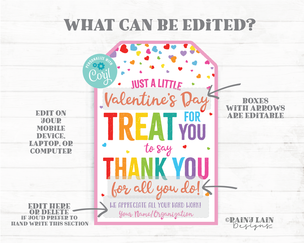 Valentine Thank You Treat Tag Valentine's Day Appreciation Gift Tags F ...