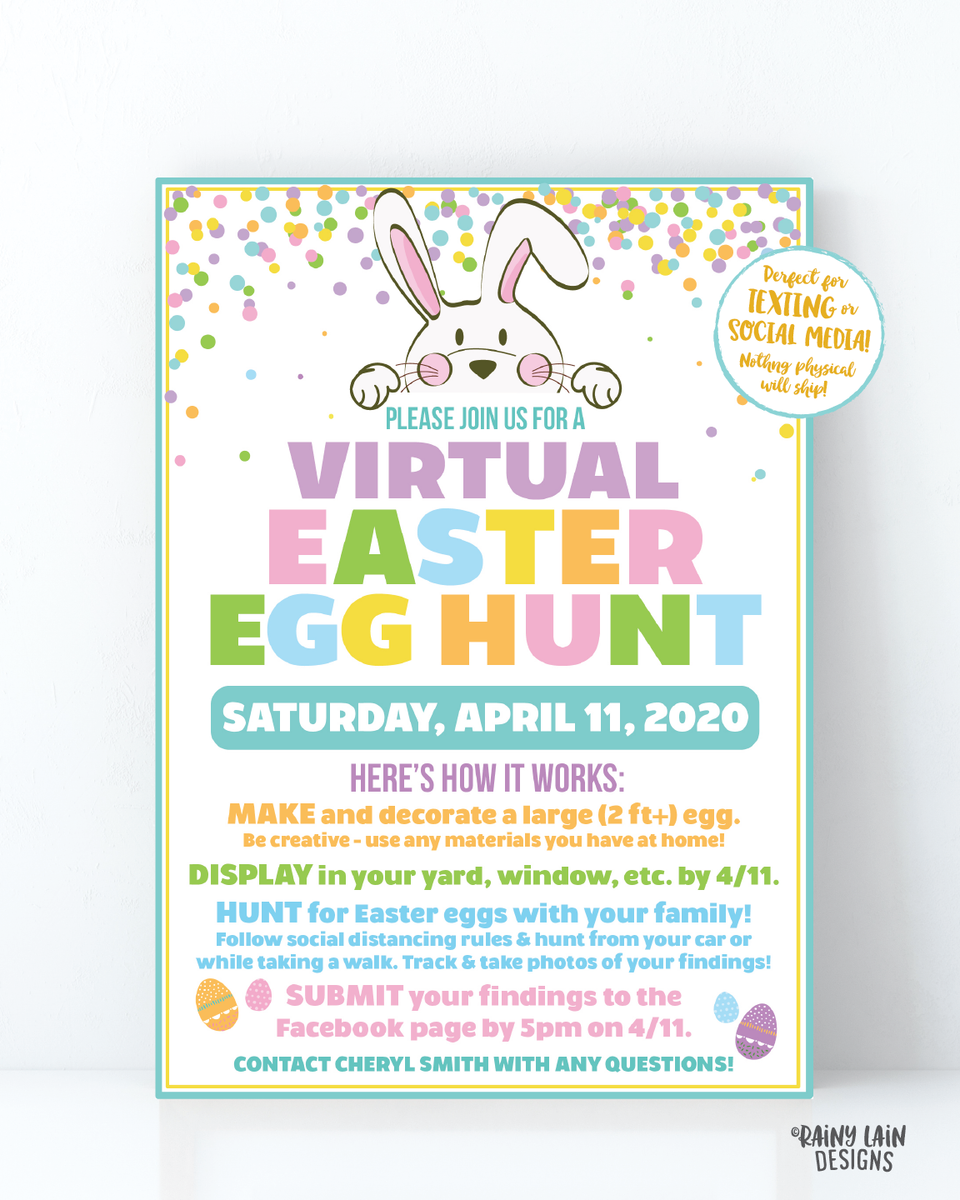 Virtual Easter Egg Hunt Invitation, Neighborhood Easter egg Scavenger ...