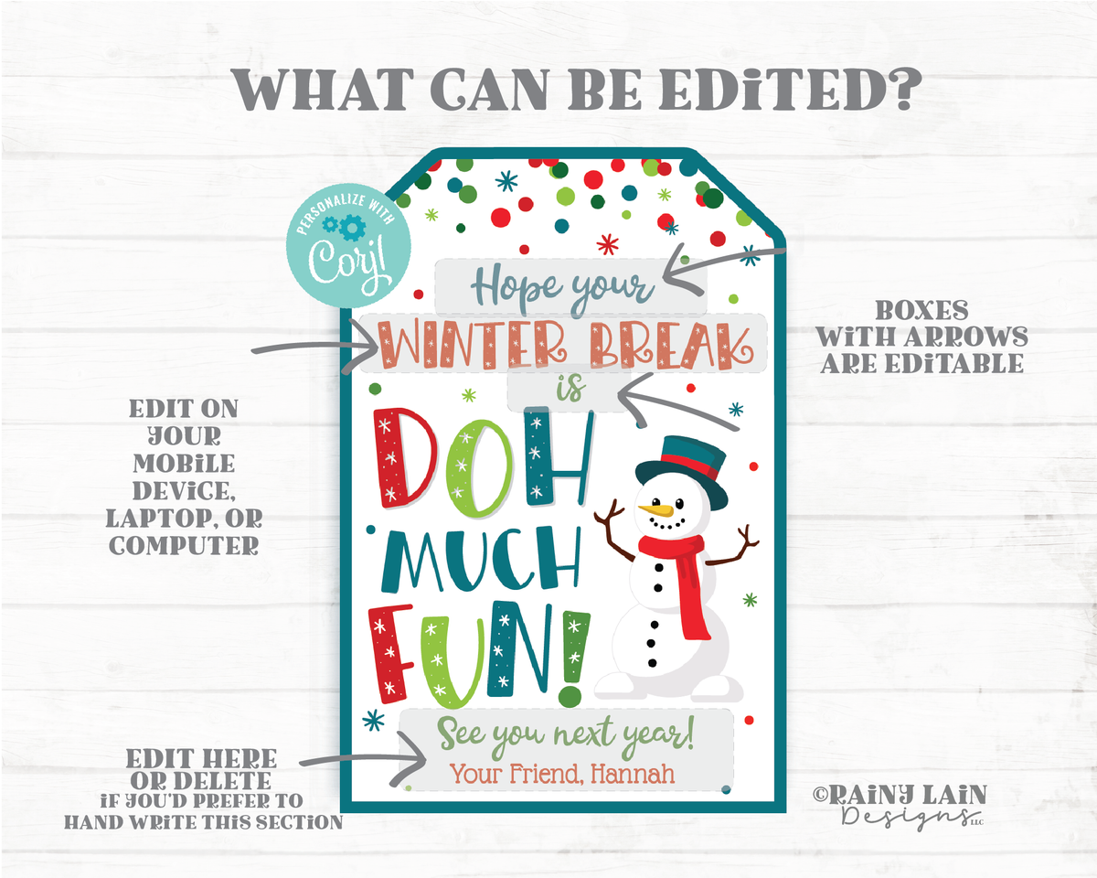 Winter Break Doh Much Fun Tag Play dough Gift Christmas Holiday Playdo ...
