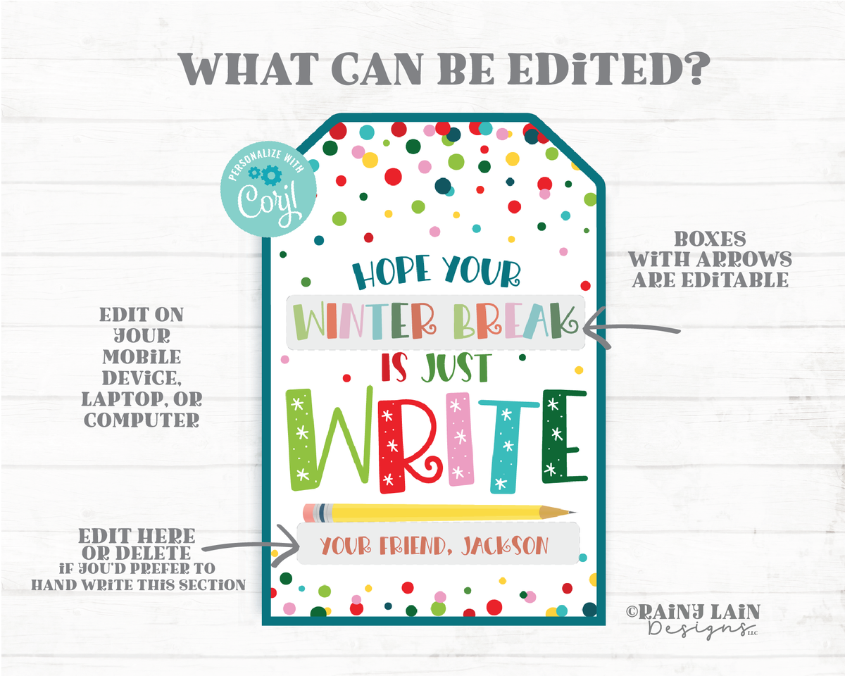 Holiday Pencil Gift Tag Winter Break Just Write Christmas Pencil Tags ...