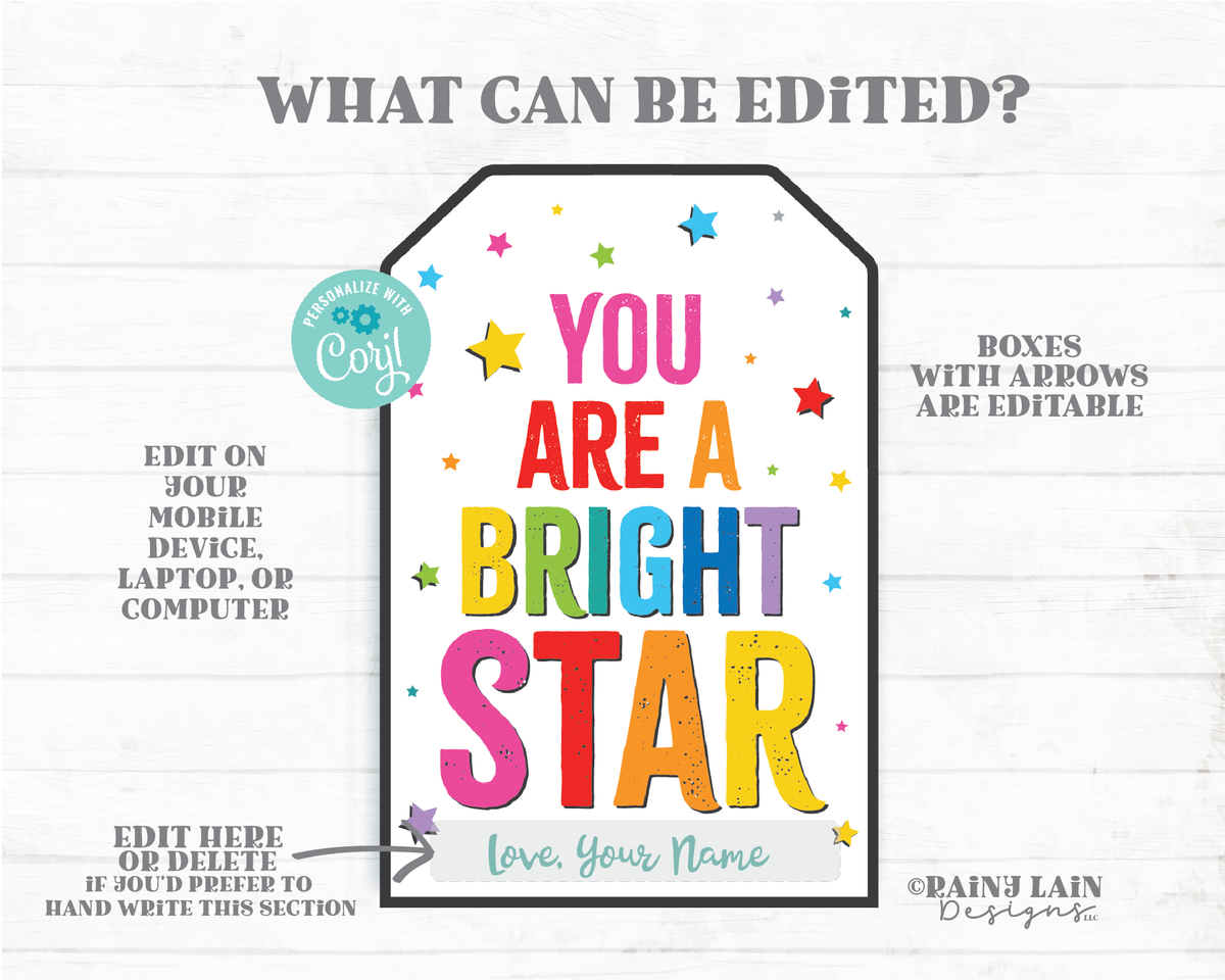 You are a Bright Star Tag Printable Appreciation Gift Tag, Employee Co ...