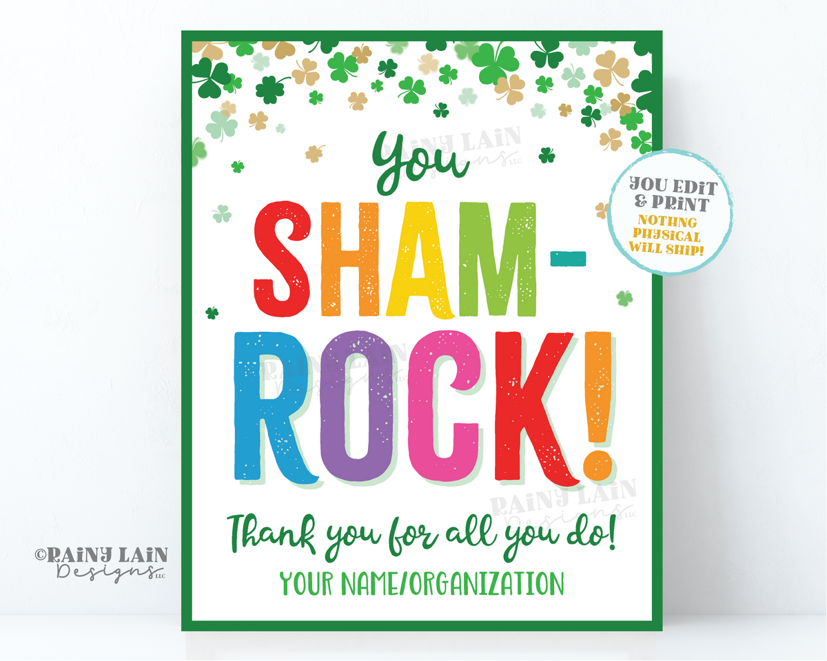 You Sham-Rock St Patrick's Day Sign Thank you for all you do St Patty ...