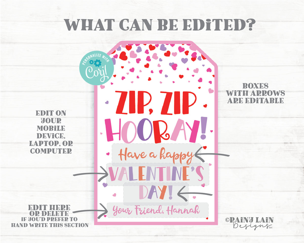 Zip Zip Hooray Tag Zip Bracelet Valentine Fidget Valentine's Day Zippe ...