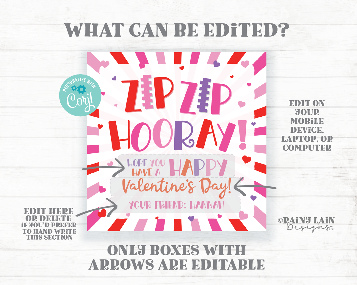 Zip Bracelet Valentine Tag Zip Zip Hooray Fidget Valentine's Day Zippe ...