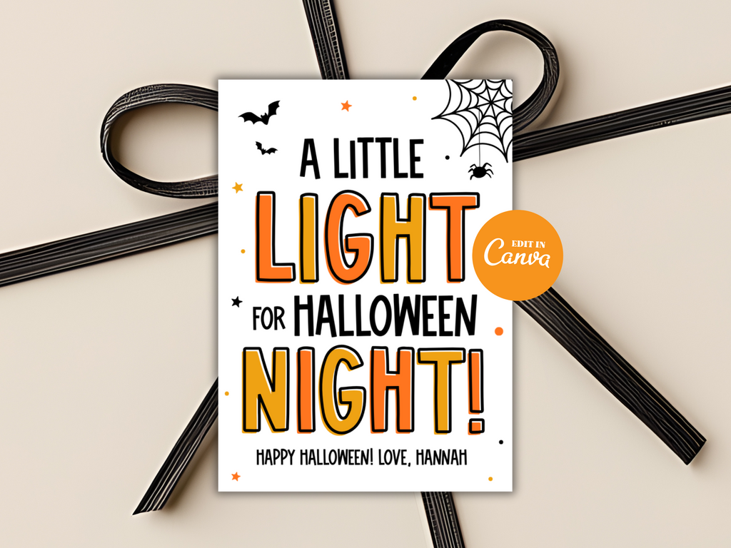 Light for Halloween Night Tag, Glow Stick Favor, Editable Printable Ca ...