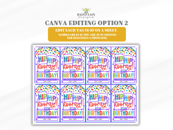 Hip Hip Hooray Birthday Favor Tag, Kids Classroom Gift for Treats, Edi ...