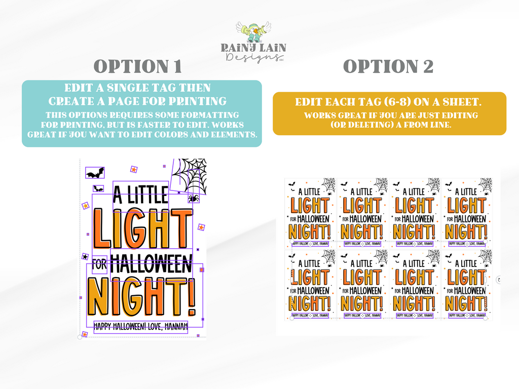 Light for Halloween Night Tag, Glow Stick Favor, Editable Printable Ca ...
