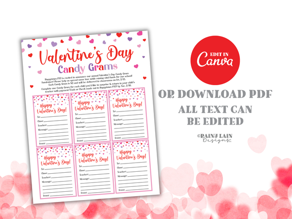 Editable Valentine's Day Candy Gram Fundraiser Flyer Template, Class K ...