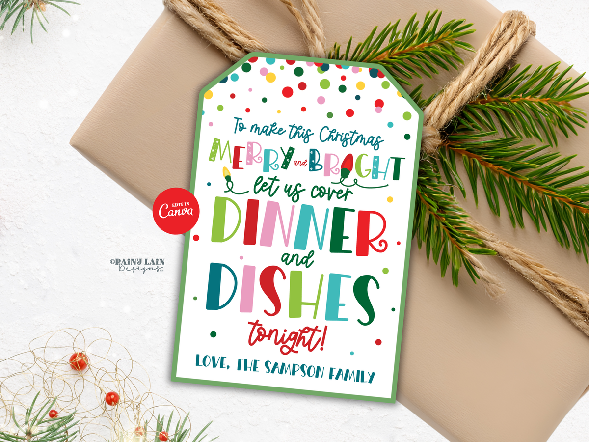 Printable Christmas Dinner Dishes Gift Tag for Teacher, Coworker, Frie ...