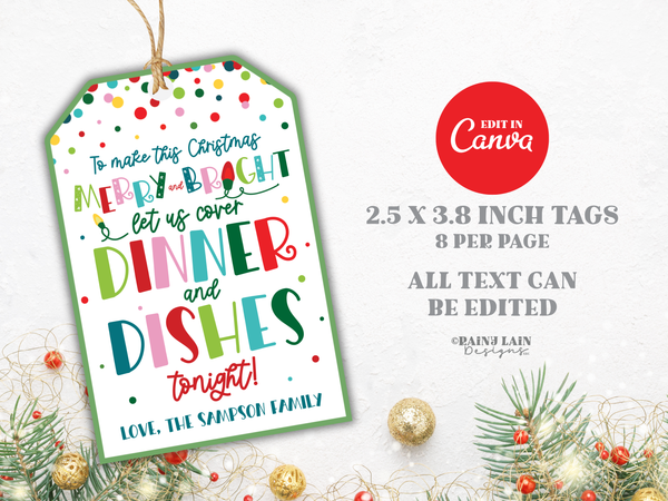 Printable Christmas Dinner Dishes Gift Tag for Teacher, Coworker, Frie ...