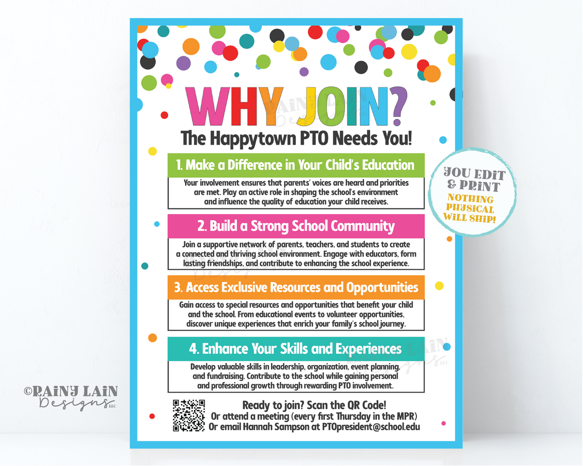 Editable Why Join the PTA or PTO Flyer Template, Printable School PTA ...