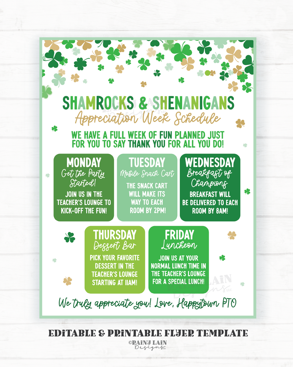 Editable St. Patrick's Day Flyer, Editable Holiday Teacher Appreciatio ...