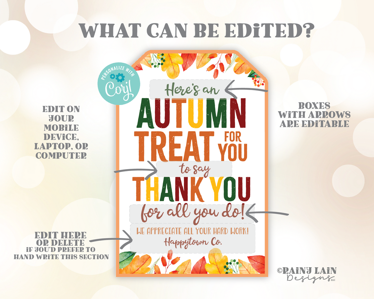 Autumn Treat Thank you Tag Fall Appreciation Gift Tags Thanksgiving Fa ...